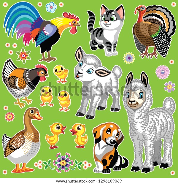 Set Cartoon Farm Animals Collection Baby Stock Vector (Royalty Free ...