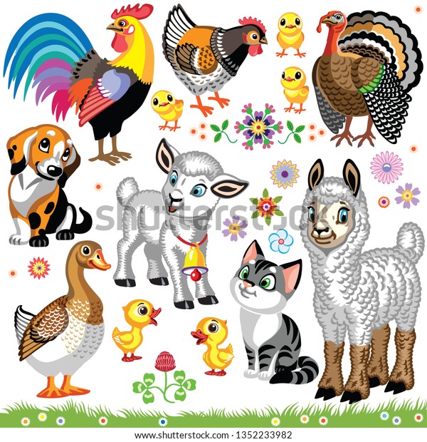 Set Cartoon Farm Animals Collection Baby: стоковая векторная графика ...