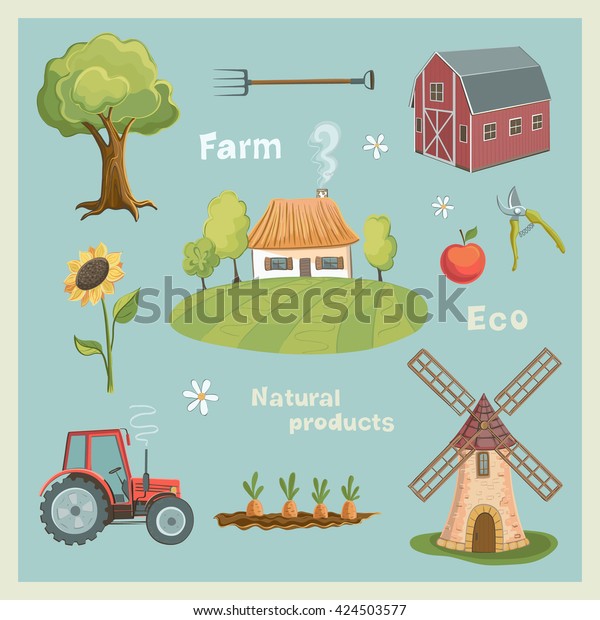 Set Cartoon Figures On Farm 스톡 벡터(로열티 프리) 424503577 | Shutterstock