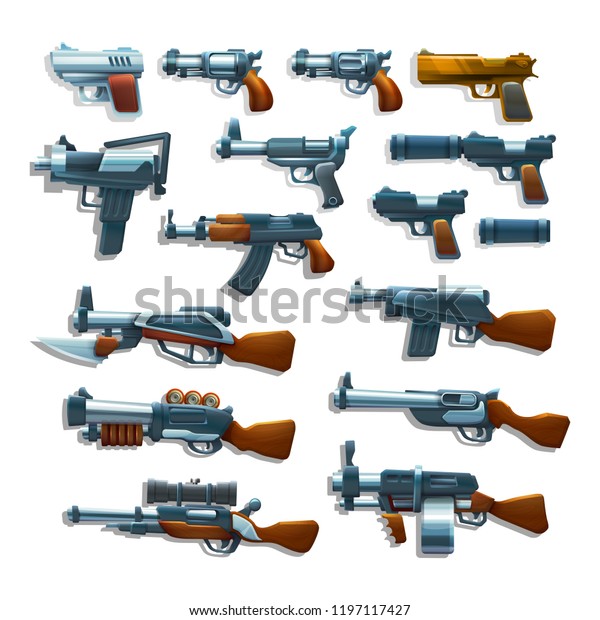 Set Cartoon Firearm Guns Machine Gun Stock Vector (Royalty Free) 1197117427