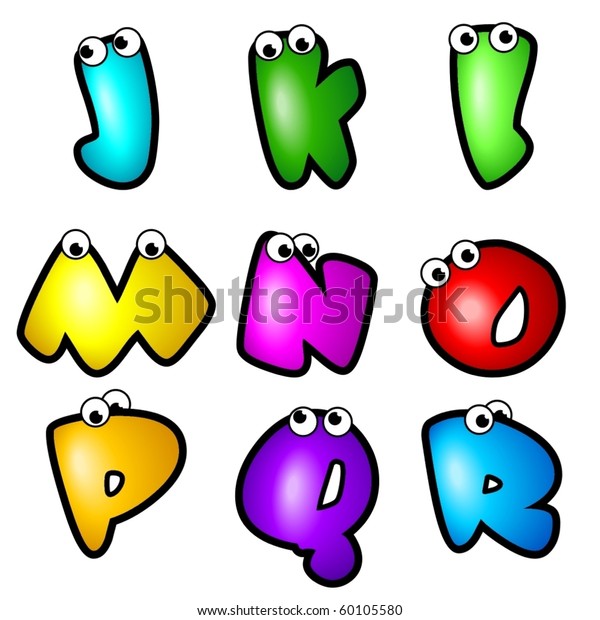 A set of cartoon font type, letter J to R