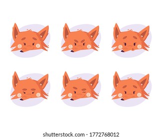 Set Cartoon Fox Emotions Different Facial Stock Vector (Royalty Free ...