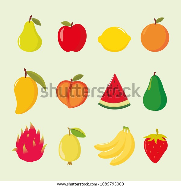 Set Cartoon Fruits Illustration Vector Isolated Stock Vector (Royalty ...