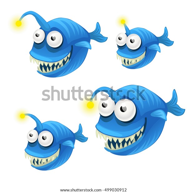 Set Cartoon Funny Anglerfish Isolated On Stock Vector (Royalty Free ...