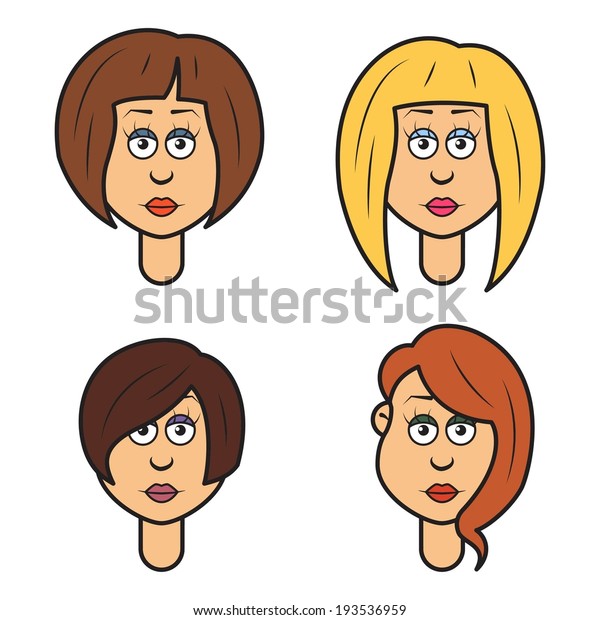 Set Cartoon Funny Character Faces Woman: เวกเตอร์สต็อก (ปลอดค่า ...