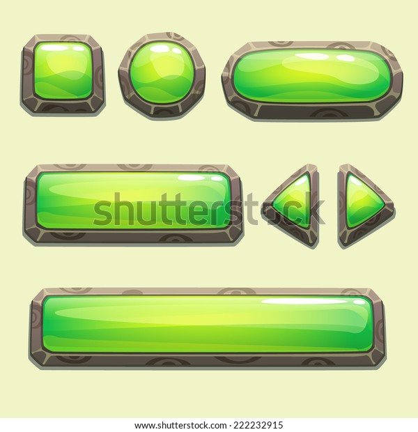 Set of cartoon green buttons for web or game design