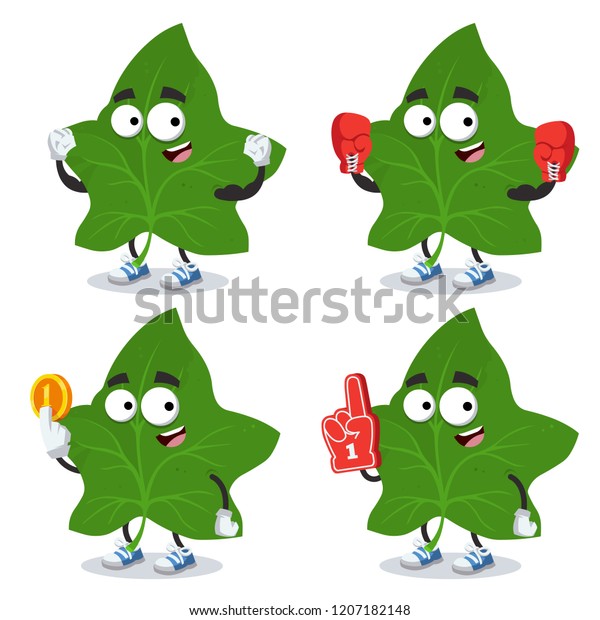 Set Cartoon Green Ivy Leaf Character Stock Vector (Royalty Free ...