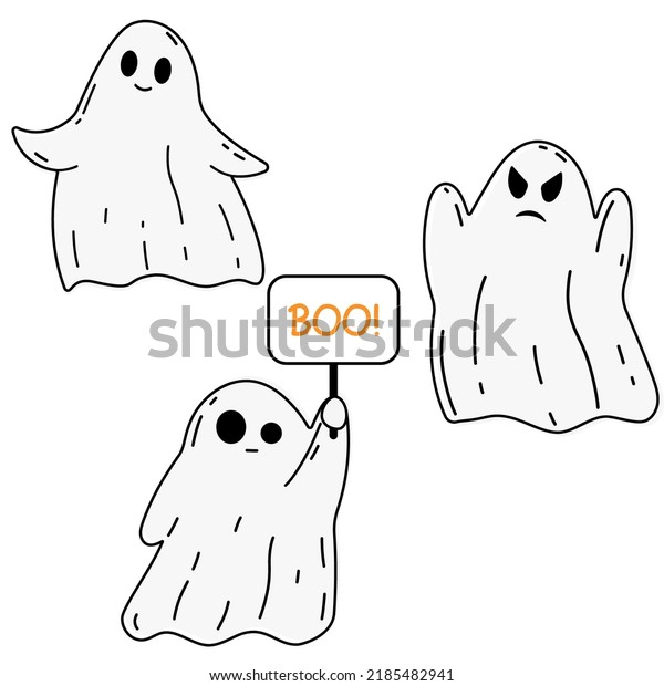 Set Cartoon Halloween Ghosts Halloween Doodle Stock Vector (Royalty ...