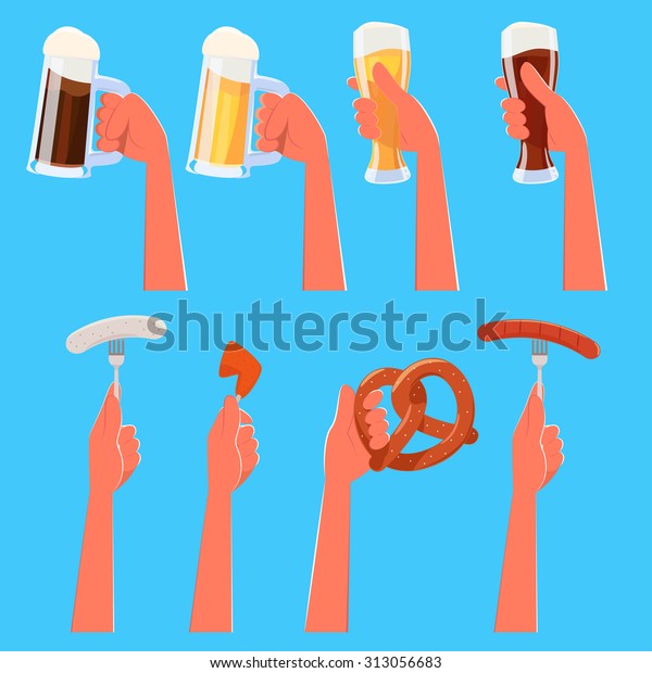 Set Cartoon Hands Holding Beer Traditional: vector de stock (libre de ...