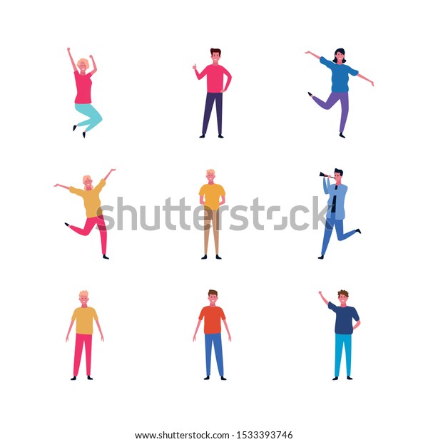 Set Cartoon Happy People Standing Over Stock Vector (Royalty Free ...