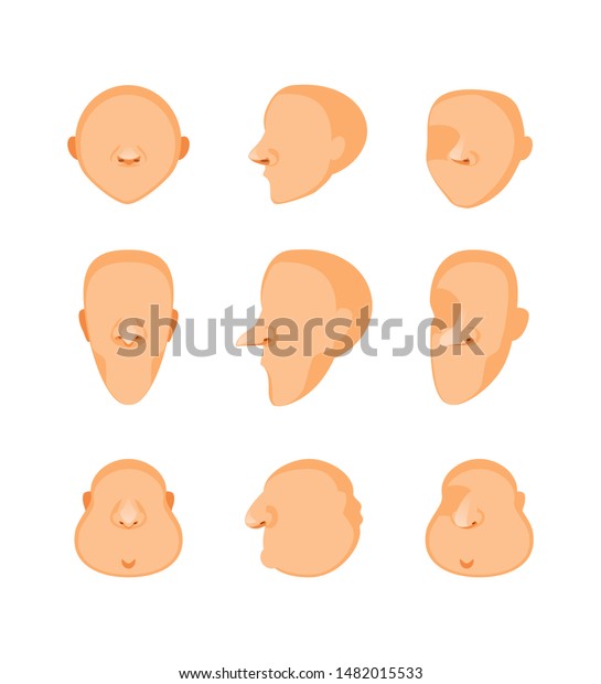 Set Cartoon Heads Front View Side Stock Vector (Royalty Free) 1482015533