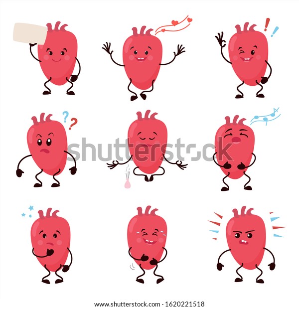 Set Cartoon Heart Characters Collection Cute Stock Vector (Royalty Free ...