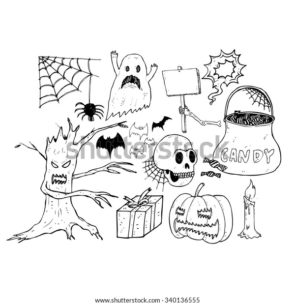 Set Cartoon Horror Doodle Style Isolated Stock Vector (Royalty Free ...