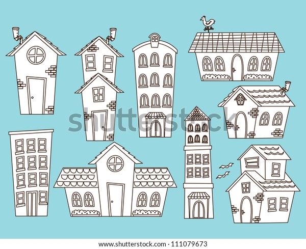 Set Cartoon House Building Stock Vector (Royalty Free) 111079673 ...