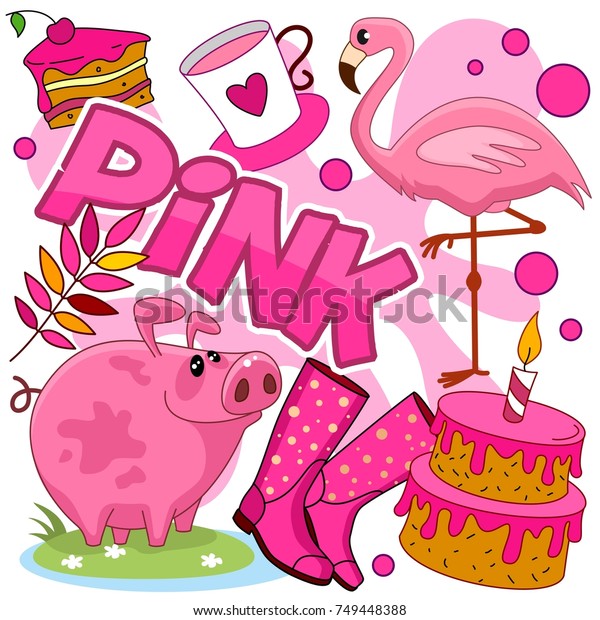 Set Cartoon Illustrations Pink Color Children Stock Vector (Royalty ...