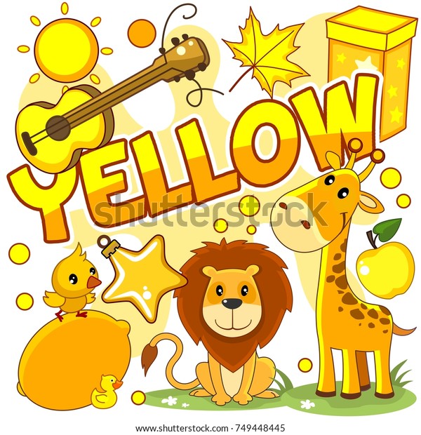 Set Cartoon Illustrations Yellow Color Children: vector de stock (libre ...