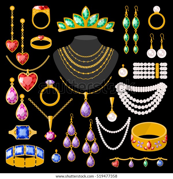 Set Cartoon Jewelry Accessories Vector Fashion Stock Vector (Royalty ...