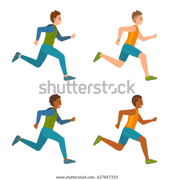 Set Cartoon Jogging Men Running Boys Stock Vector (Royalty Free ...