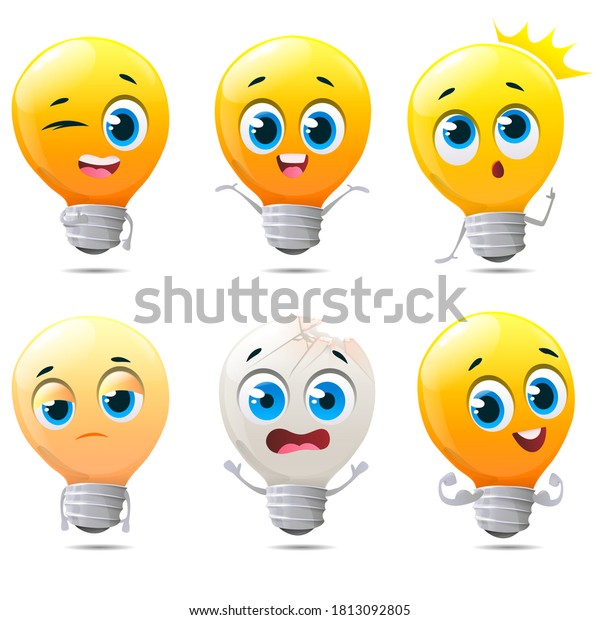 Set Cartoon Light Bulbs Characters Light Stock Vector (Royalty Free ...