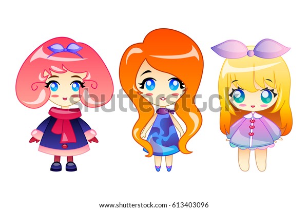 Set Cartoon Little Girls Vector Stock Vector (Royalty Free) 613403096 ...