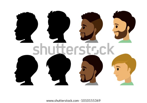 Set Cartoon Male Head Profile Silhouetteafrican: เวกเตอร์สต็อก (ปลอดค่า ...