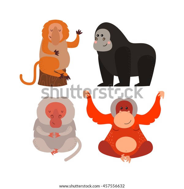 Set Cartoon Monkeys Vector Illustration: vector de stock (libre de ... Set Cartoon Monkeys Vector Illustration: vector de stock (libre de ...