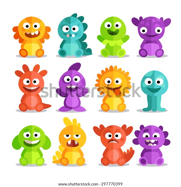 Set Cartoon Monsters Flat Style Colorful Stock Vector (Royalty Free ...