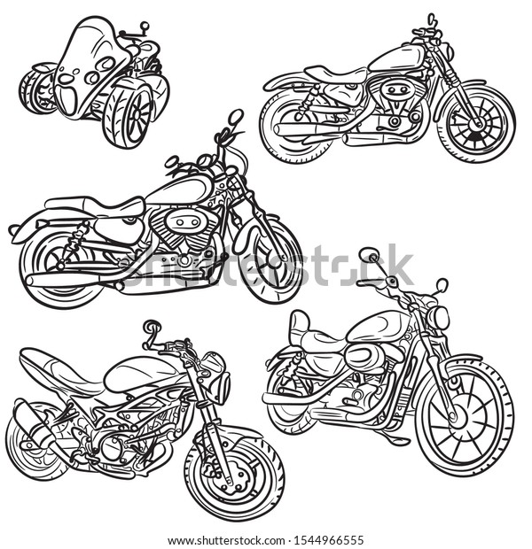 Set Cartoon Motorcyclesbrushes Meshes Outlines Stock Vector (Royalty ... Set Cartoon Motorcyclesbrushes Meshes Outlines Stock Vector (Royalty ...