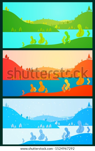 Set Cartoon Panoramic Landscape Background Different Stock Vector ...