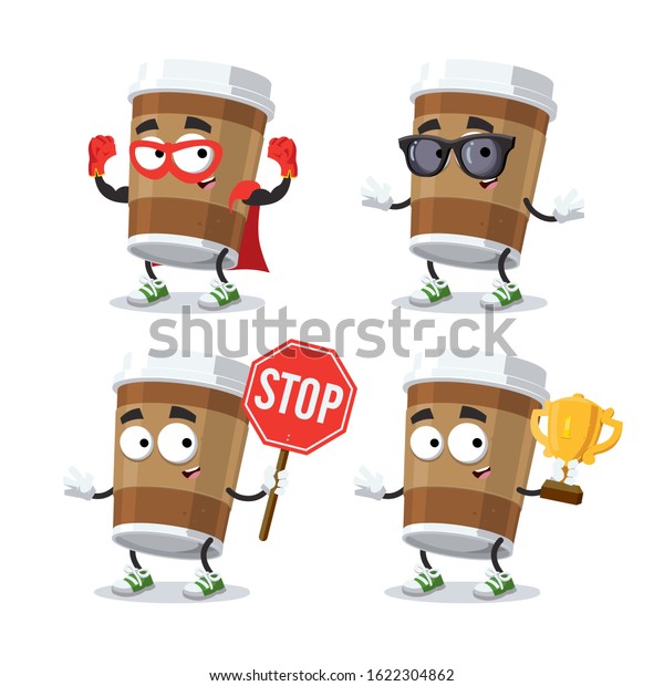 Set Cartoon Paper Cup Coffee Character Stock Vector (Royalty Free ...