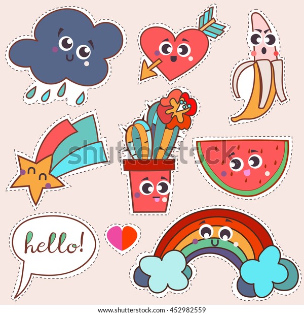 Set Cartoon Patch Badges Fashion Pin Stock Vector (Royalty Free) 452982559