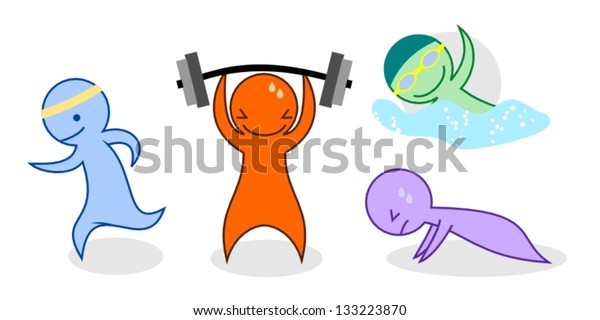 Set Cartoon People Exercising Running Lifting Stock Vector (Royalty ...
