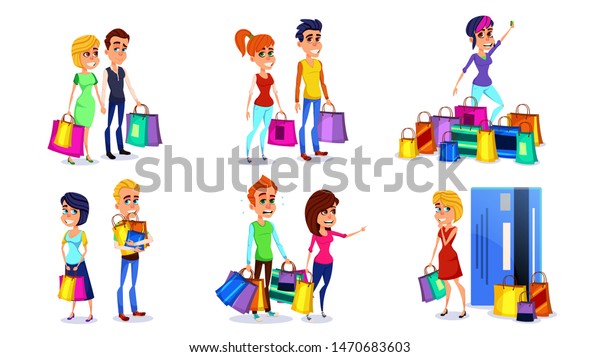 Set Cartoon People Shopping Stock Vector (Royalty Free) 1470683603 ...