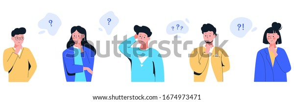 Set Cartoon People Think Question Mark: เวกเตอร์สต็อก (ปลอดค่าลิขสิทธิ์ ...