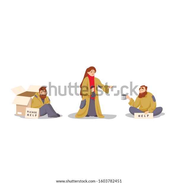 Set Cartoon Poor Hungry People Asking Stock Vector (Royalty Free ...