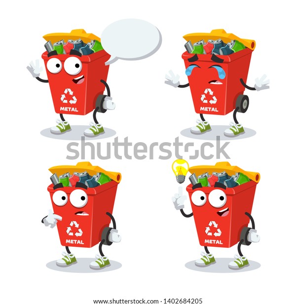 Set Cartoon Red Recycle Garbage Can Stock Vector (Royalty Free ...
