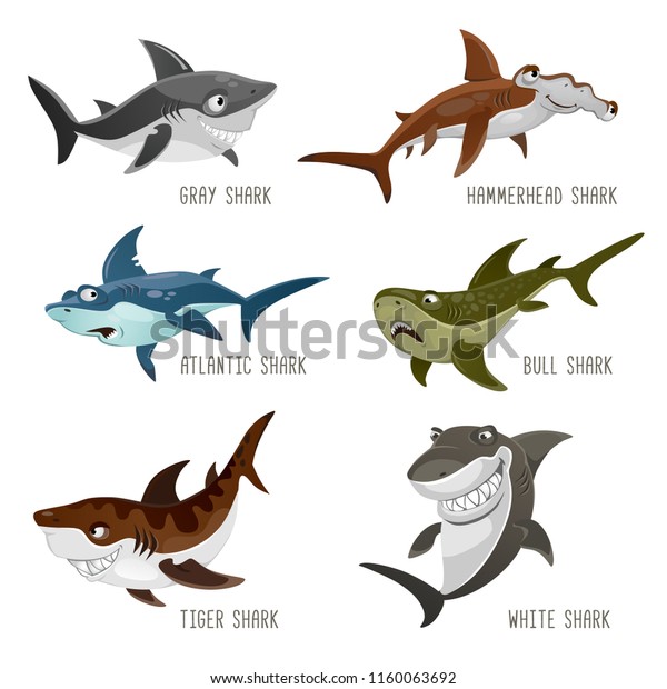 Set Cartoon Sharks Different Emotions Isolated Stock Vector (Royalty ...