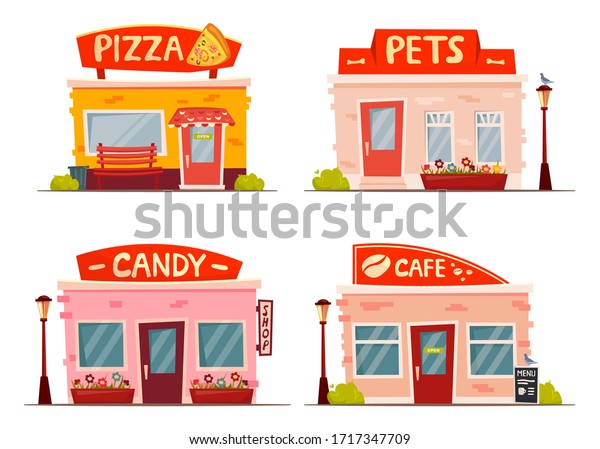 Set Cartoon Shop Facade Vector Illustration Stock Vector (Royalty Free ...