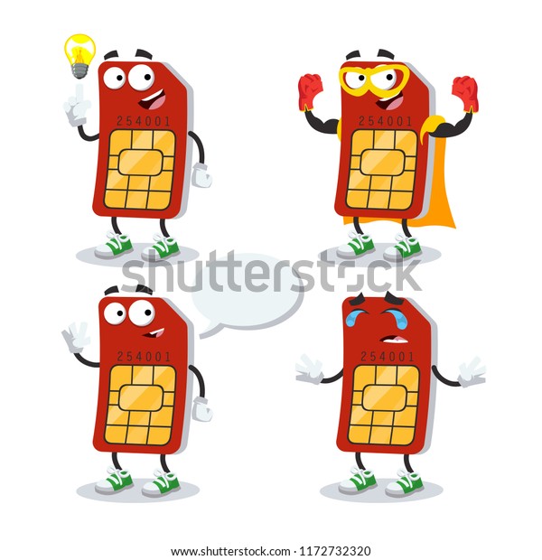 Set Cartoon Sim Card Character Mascot Stock Vector (Royalty Free ...