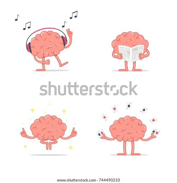 Set Cartoon Smart Brain Relax Listen Stock Vector (Royalty Free ...