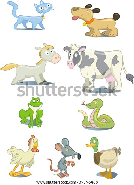 Set Cartoon Style Animals Pets: เวกเตอร์สต็อก (ปลอดค่าลิขสิทธิ์ ...