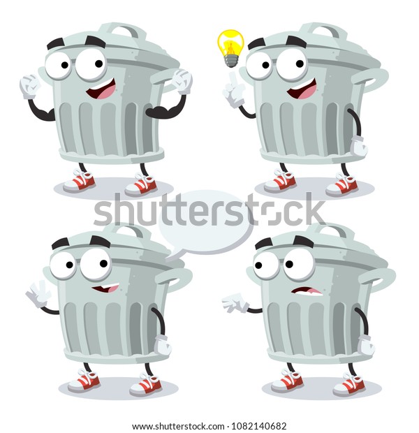 Set Cartoon Trash Can On White Stock Vector (Royalty Free) 1082140682 ...