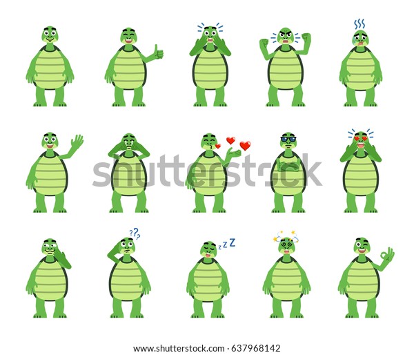 Set Cartoon Turtle Characters Showing Various Stock Vector (Royalty ...