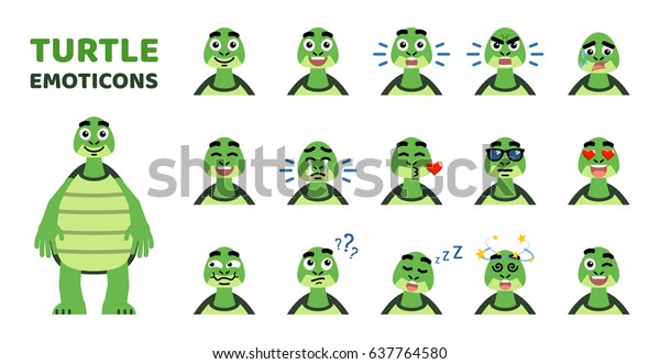 Set of cartoon turtle emoticons. Funny turtle avatars showing various ...