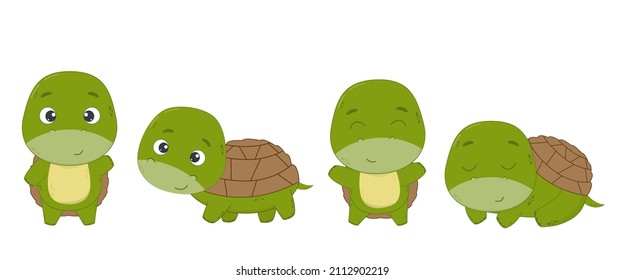 Set Cartoon Turtles On White Background Stock Vector (Royalty Free ...
