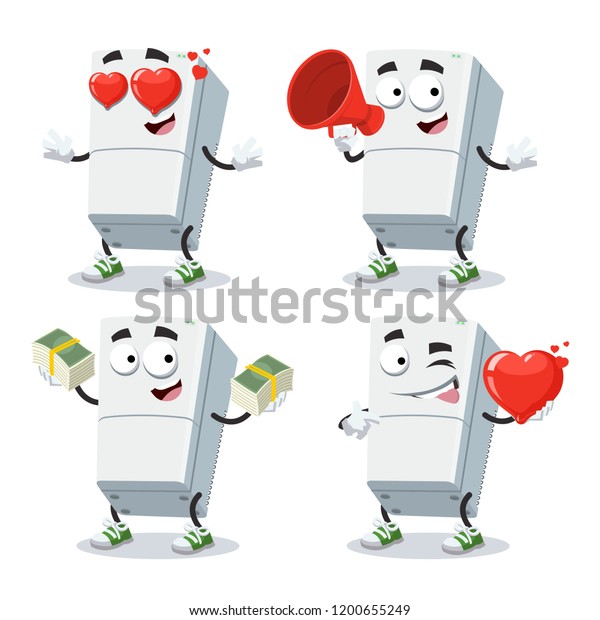 Set Cartoon Two Compartment Refrigerator Character Stock Vector ...