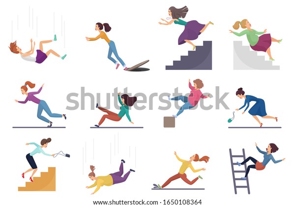 Set Cartoon Vector Injuring Female Woman Stock Vector (Royalty Free ...