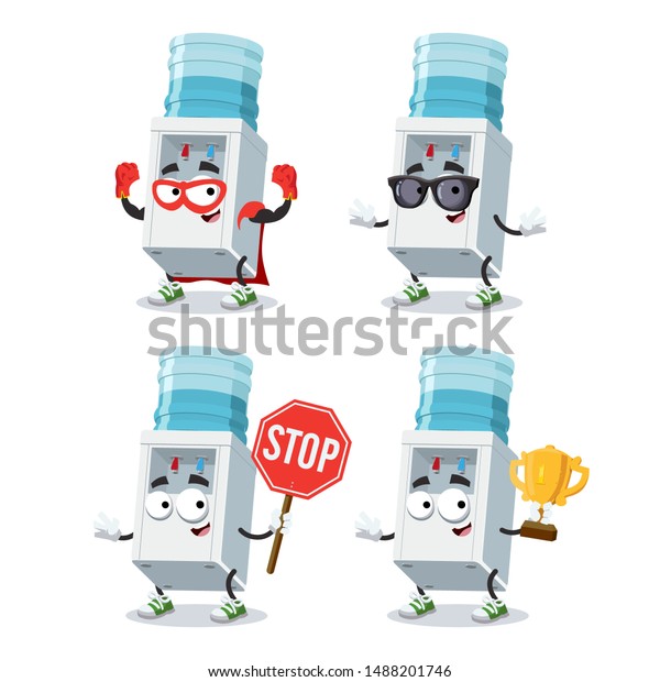 Set Cartoon Water Cooler Bottle Character: เวกเตอร์สต็อก (ปลอดค่า ...