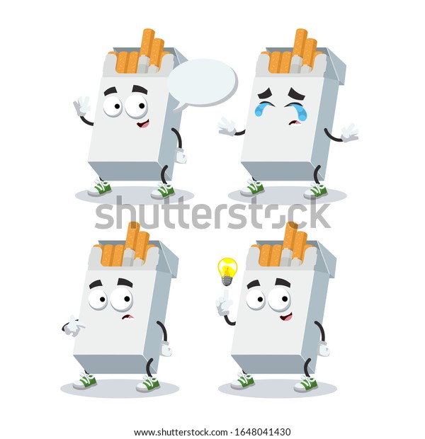 Set Cartoon White Pack Cigarettes Character Stock Vector (Royalty Free ...