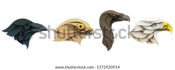 Set Cartoon Wild Birds Head Trendy Stock Vector (Royalty Free) 1372920914